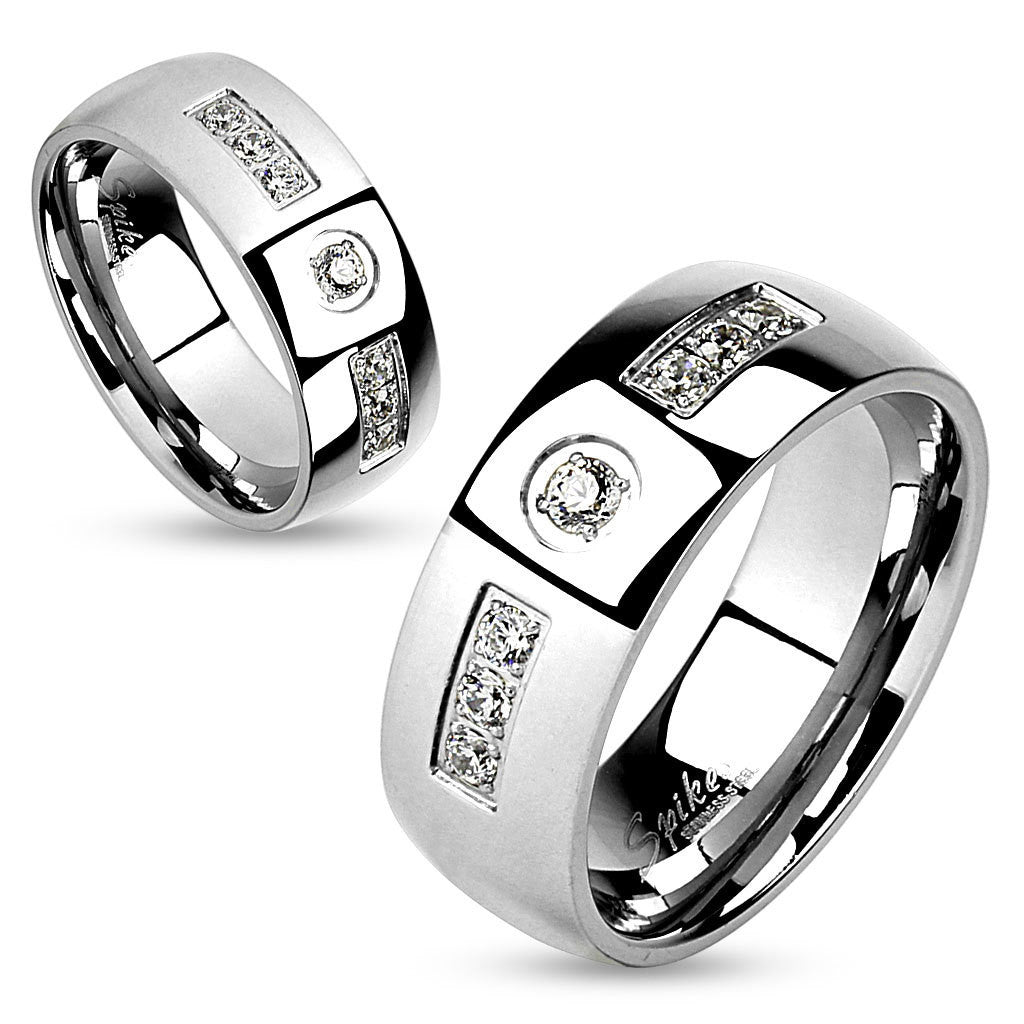 8mm CZ Inlay w/Center CZ Stainless Steel Wedding Band – Zhannel