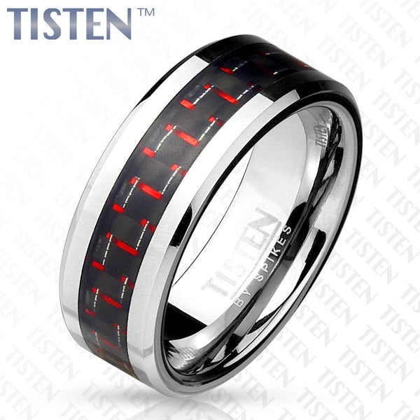Black & Red Carbon Fiber Tisten Tungsten+Titanium Band – Zhannel