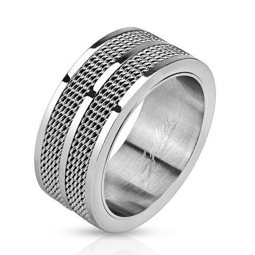 Double Line Mesh Screen Band Men's Ring Stainless Steel – Zhannel